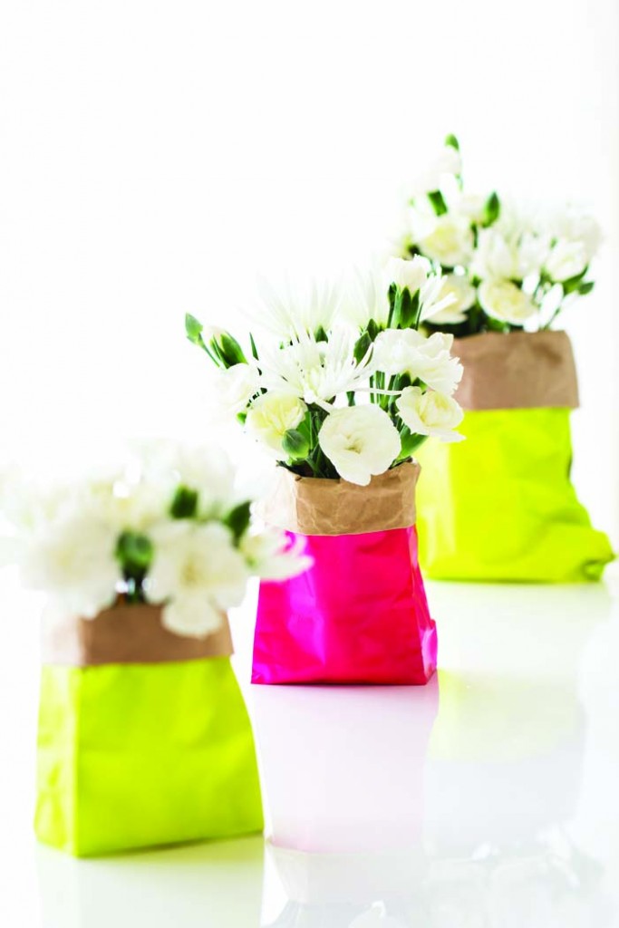 DIY Neon Paper Bag Vases